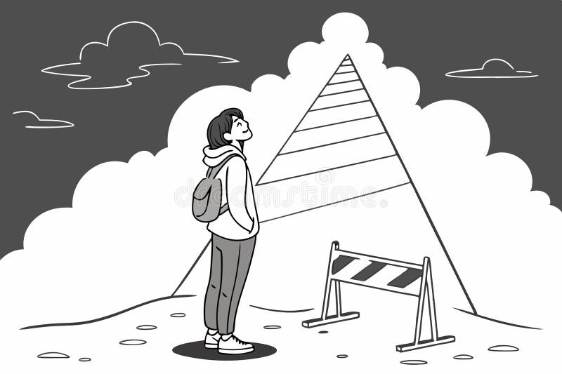 A Person Facing a Mountain with a Broken Path, Symbolizing the Pursuit ...