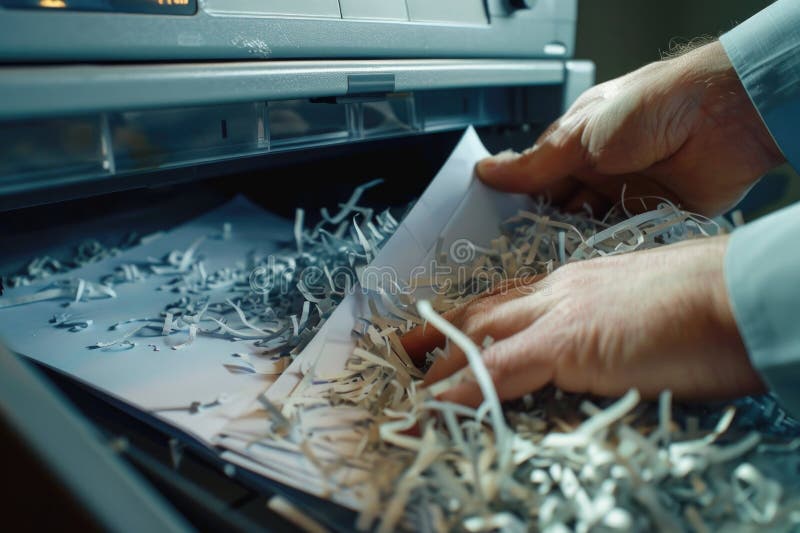 A Person is Feeding Shredded Paper into a Machine. this Image Can Be ...