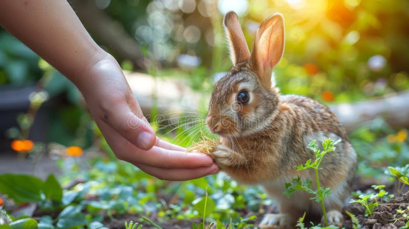 A Person Feeding a Small Rabbit Stock Illustration - Illustration of ...