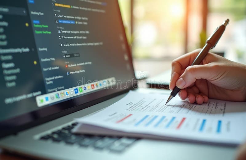 Person Filling Out Online Survey Form on Laptop. Document Management ...