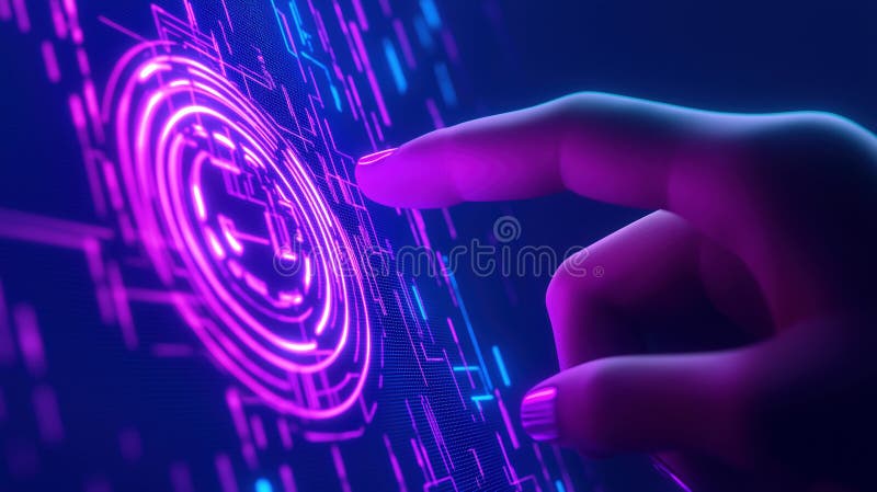 Person Finger Interacting with Virtual Screen Image with Digital ...