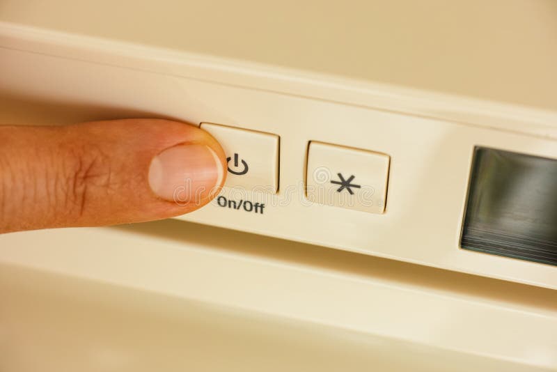 Person Finger Pressing an on Off Button on a Beige Fridge Stock Photo ...