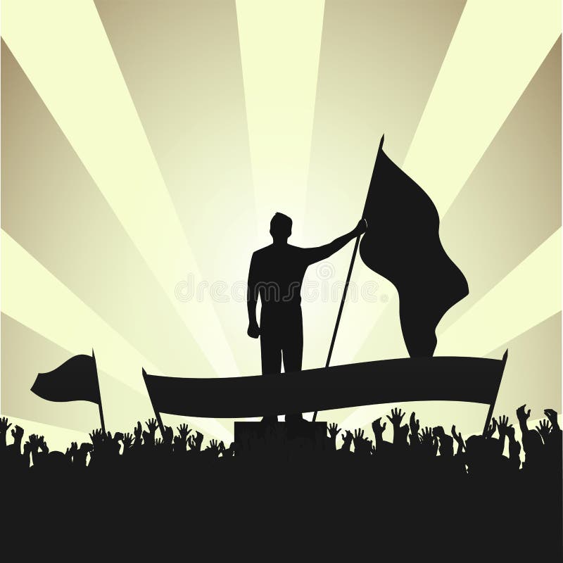 Person with a Flag among Active Public Against Searchlights Stock ...