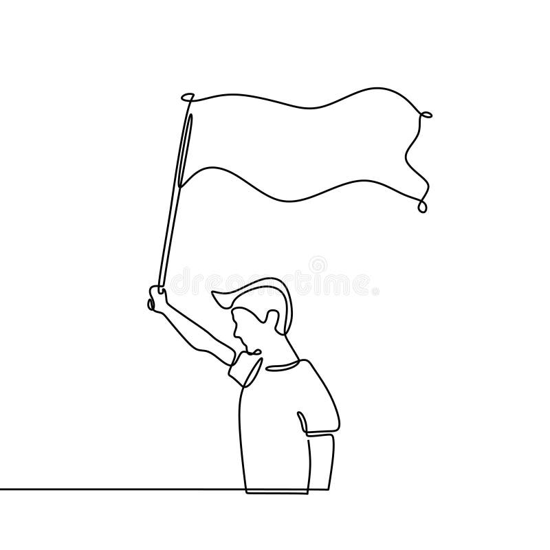 Person with Flag One Line Drawing Minimalism Stock Vector ...