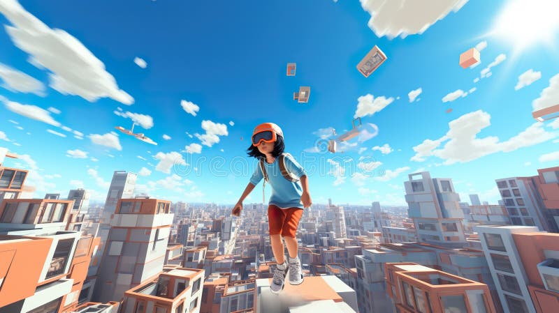 Person Float through Metaverse VR Headset, Virtual Reality Augmented ...