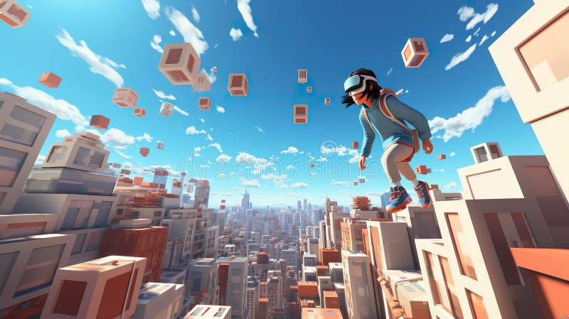 Person Float through Metaverse VR Headset, Virtual Reality Augmented ...