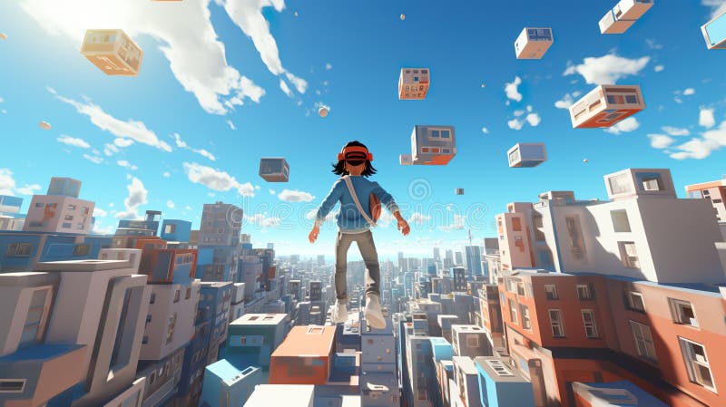 Person Float through Metaverse VR Headset, Virtual Reality Augmented ...