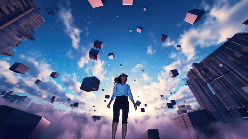 Person Float through Metaverse VR Headset, Virtual Reality Augmented ...