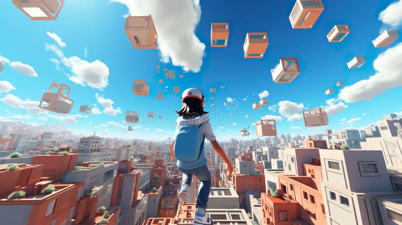 Person Float through Metaverse VR Headset, Virtual Reality Augmented ...