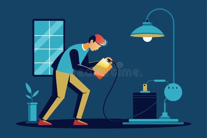 A Person is Focused on Charging a Lamp Battery in a Cozy Indoor Setting ...