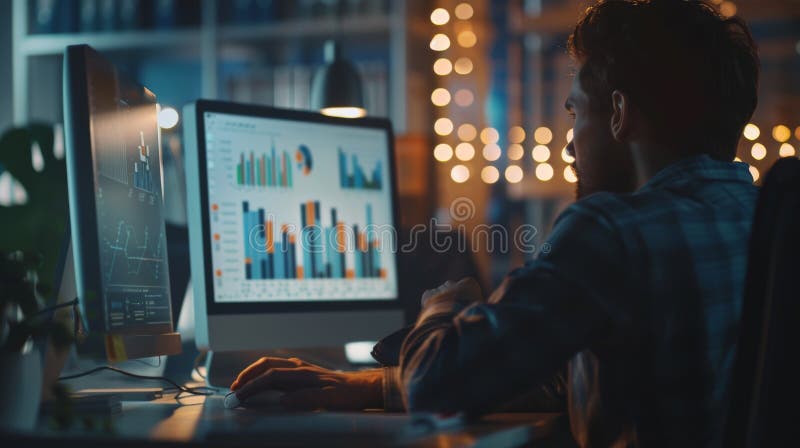 Person Working in Office with Computer Screens Generative AI Stock ...