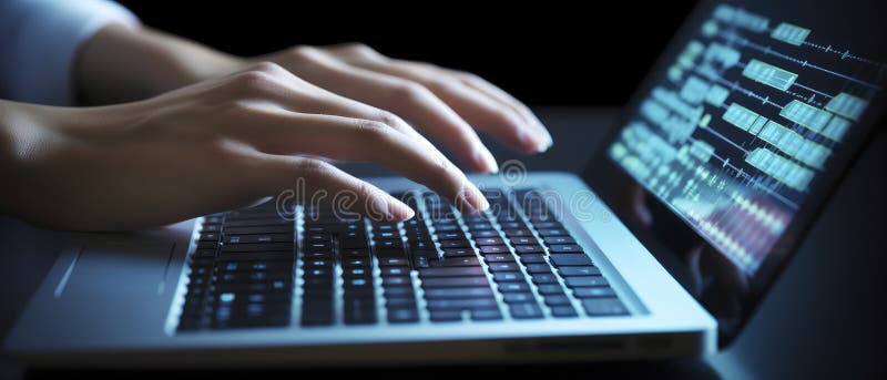 Close Up of Person Typing on Laptop for Work or Study Stock Photo ...