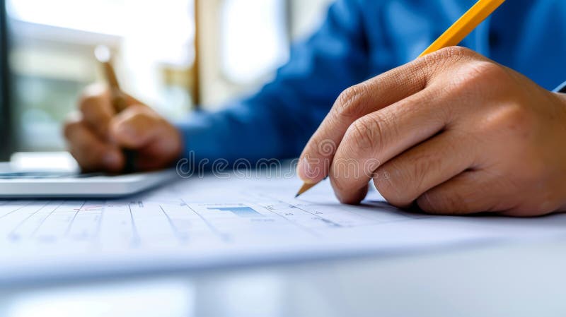 A Person is Focused on Writing and Completing Tasks Using a Pencil and ...