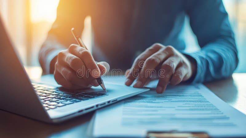 A Person is Focused on Writing with a Pen on Paper, Showcasing the Act ...