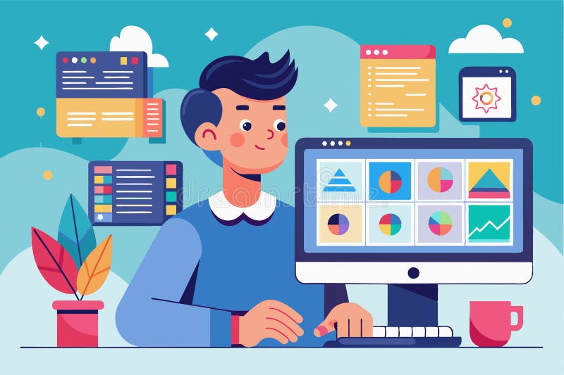 A Person Focuses on Customizing Design Elements on a Computer in a ...