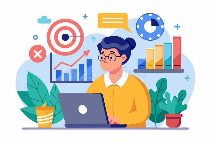 A Person Focuses on Growth Data Analysis with a Laptop, Surrounded by Charts and Graphs in an ...