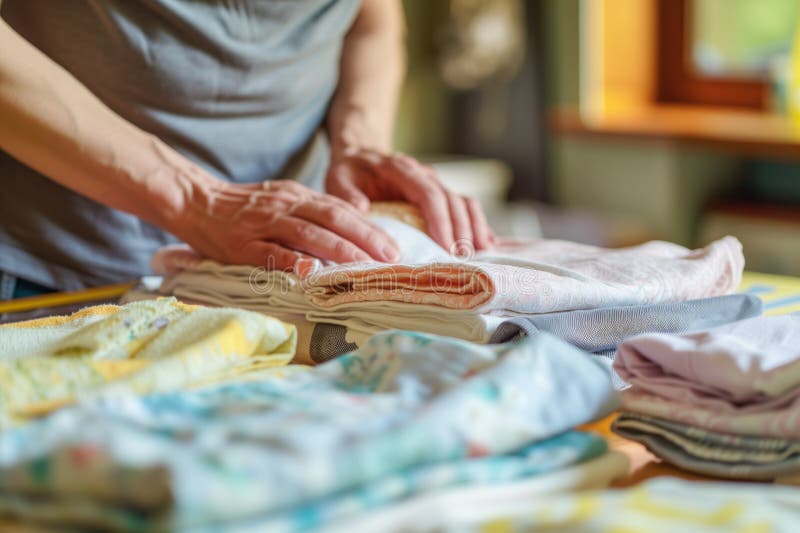 Person Folding Clean Clothes on a Table Stock Illustration ...