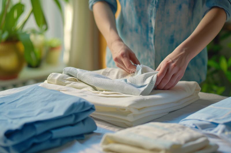 Person Folding Clean Clothes on a Table Stock Illustration ...