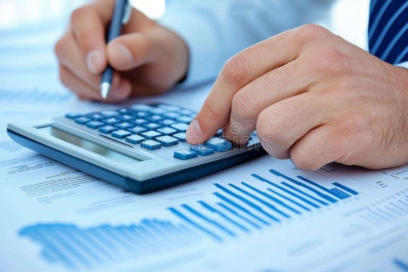 A Professional Reviewing Financial Reports with a Calculator during a ...