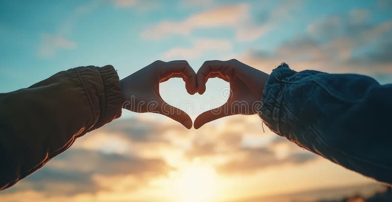 A Person Forms a Heart Shape with Hands Against a Sunset Stock Photo ...