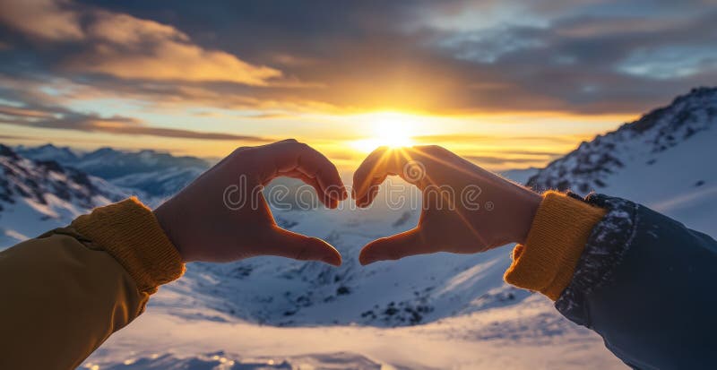 A Person Forms a Heart Shape with Hands Against a Sunset Stock Image ...