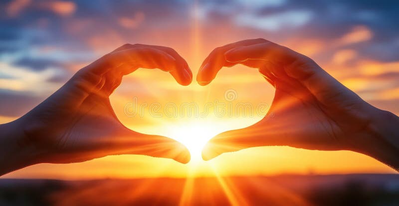 A Person Forms a Heart Shape with Hands Against a Sunset Stock Image ...