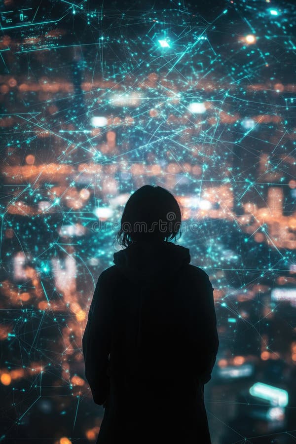 Person in Front of City Projection Stock Photo - Image of urban ...
