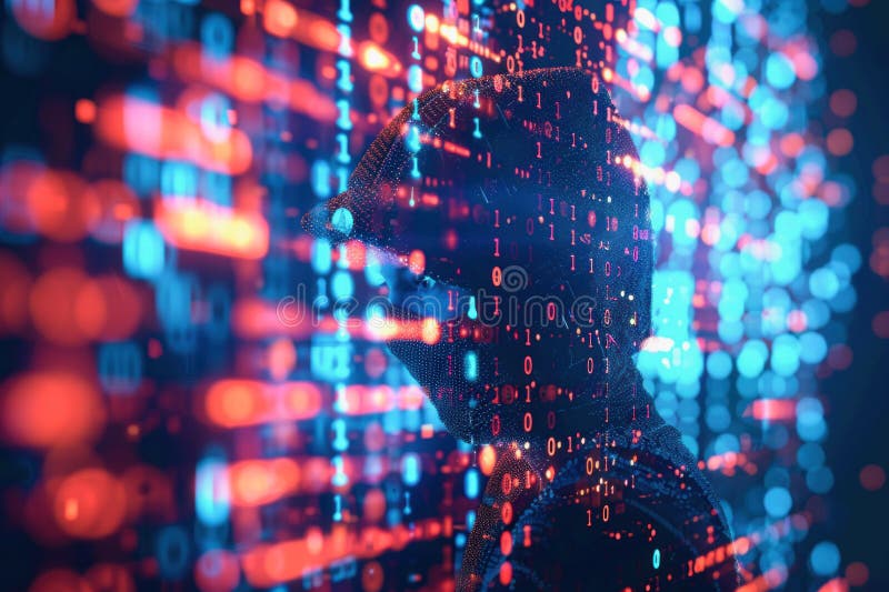 A Person is in Front of a Wall Covered in Binary Code with Keywords ...