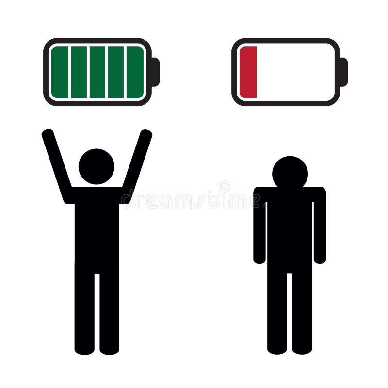 Person with Fully Charged and Empty Battery Pictogram Stock Vector ...