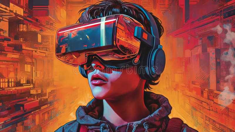 Person from the Future with Virtual Reality. Generative AI Stock ...