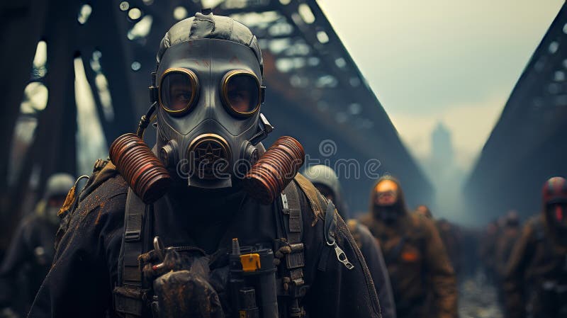 Person with Gas Mask in Contaminated Environment. Generative AI. Stock ...
