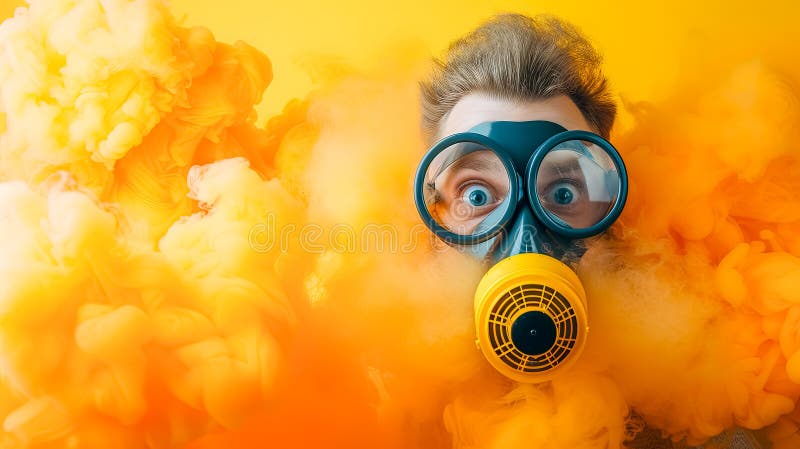 Person with Gas Mask Surrounded by Yellow Smoke Stock Photo - Image of ...