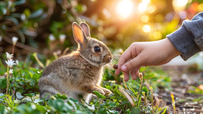 A Person is Gently Petting a Small Rabbit Stock Illustration ...