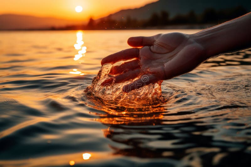 Woman Gently Touching the Surface of Calm Water - Mindfulness in Nature ...