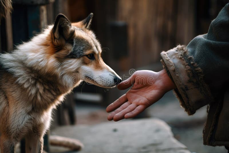 Person Giving a Hand To a Dog. Created with Generative AI Stock ...