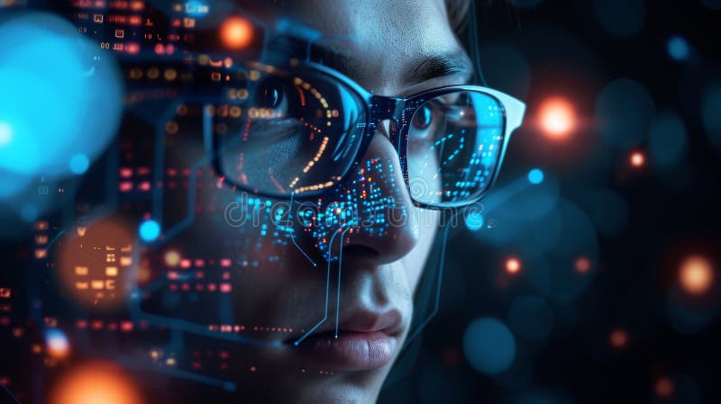 Person in Glasses with Data Visualization Reflections Stock Photo ...