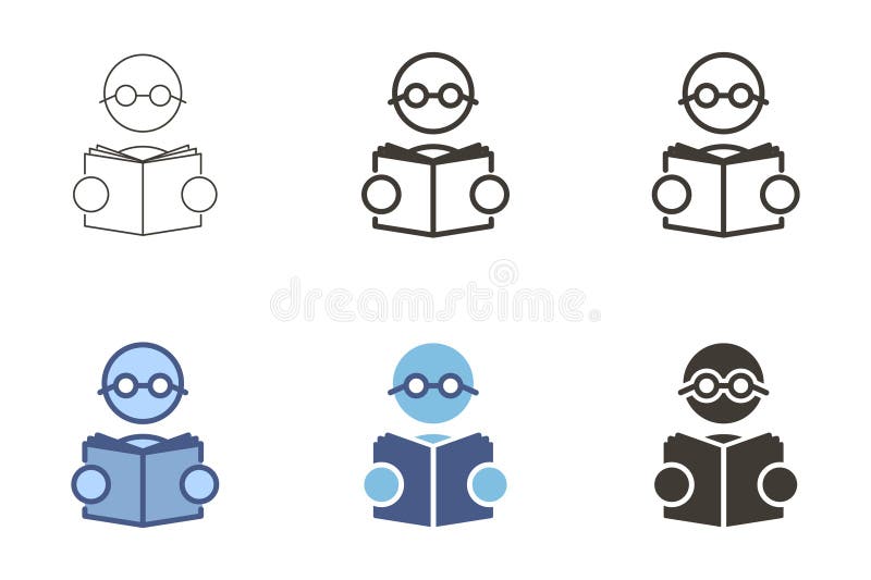 Person with Glasses Holding and Reading Book Icon. Education, Studying ...