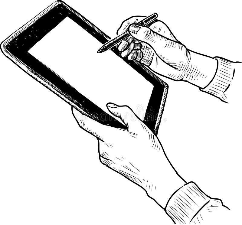 A Person Draws On His Tablet Pc Stock Vector - Illustration of fingers ...