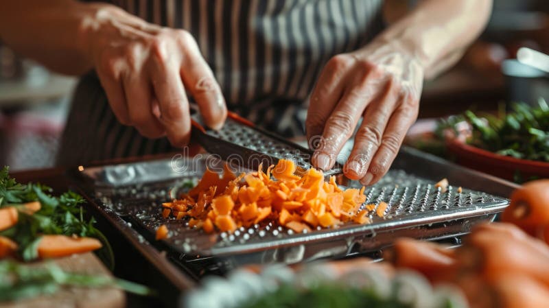 Person Grating Carrots in a Kitchen Stock Image - Image of hands ...