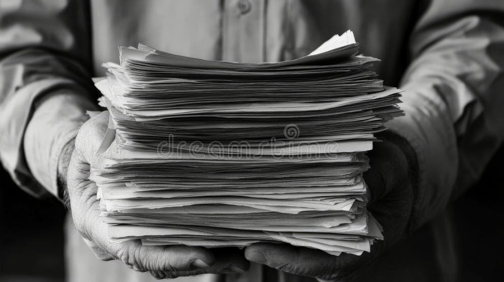 A Person Grips a Sizable Pile of Documents in Both Hands, Showcasing ...