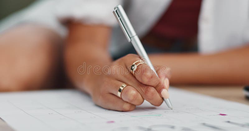 Person, Hand and Calendar Writing for Planner with Pen for Notebook ...