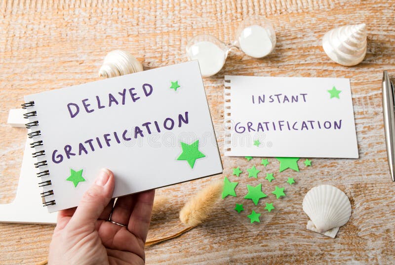 Person Hand Choosing Delayed Gratification instead of Easy Instant ...