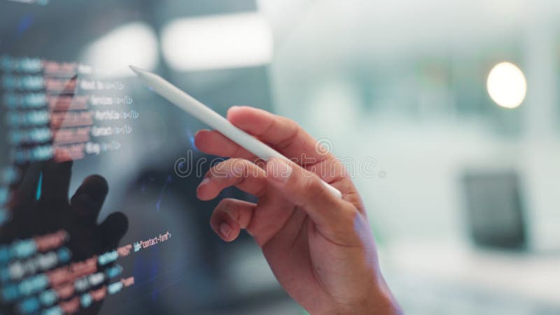 Person, Hand or Code with HTML on Computer Screen for Software ...