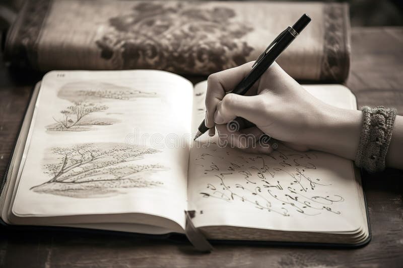Person Hand Doing Drawing in Journal. Close Up Shot, Unrecognizable ...