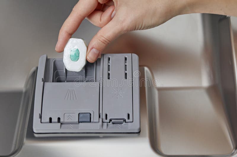 Person Hand Put Tablet in Dishwasher Machine, Close Up Stock Photo ...