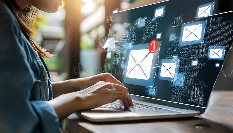 A Person Hand is Using a Laptop with a Digital Notification Message ...