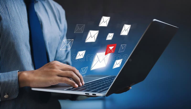 A Person Hand is Using a Laptop with a Digital Notification Message ...