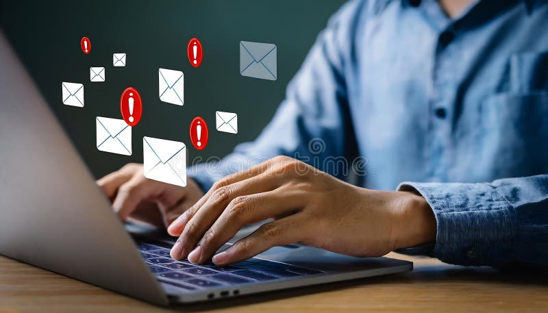 A Person Hand is Using a Laptop with a Digital Notification Message ...