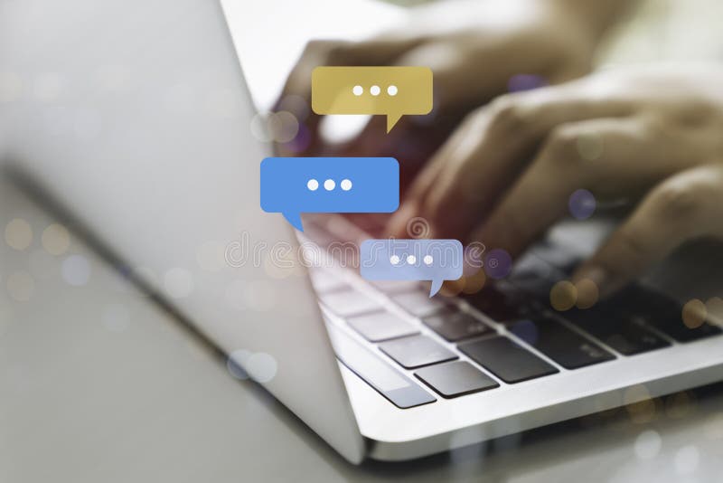 Person Hand Using Laptop Typing into Chat Stock Illustration ...