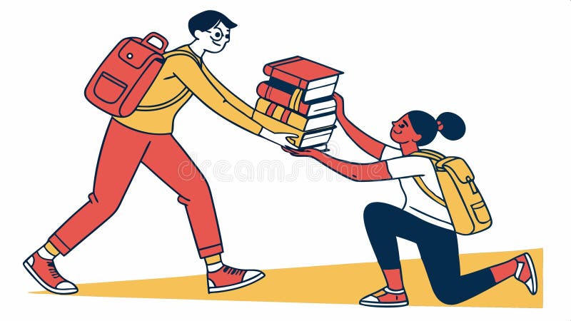 Person Handing Books To Another, Sharing Knowledge Illustration Vector ...